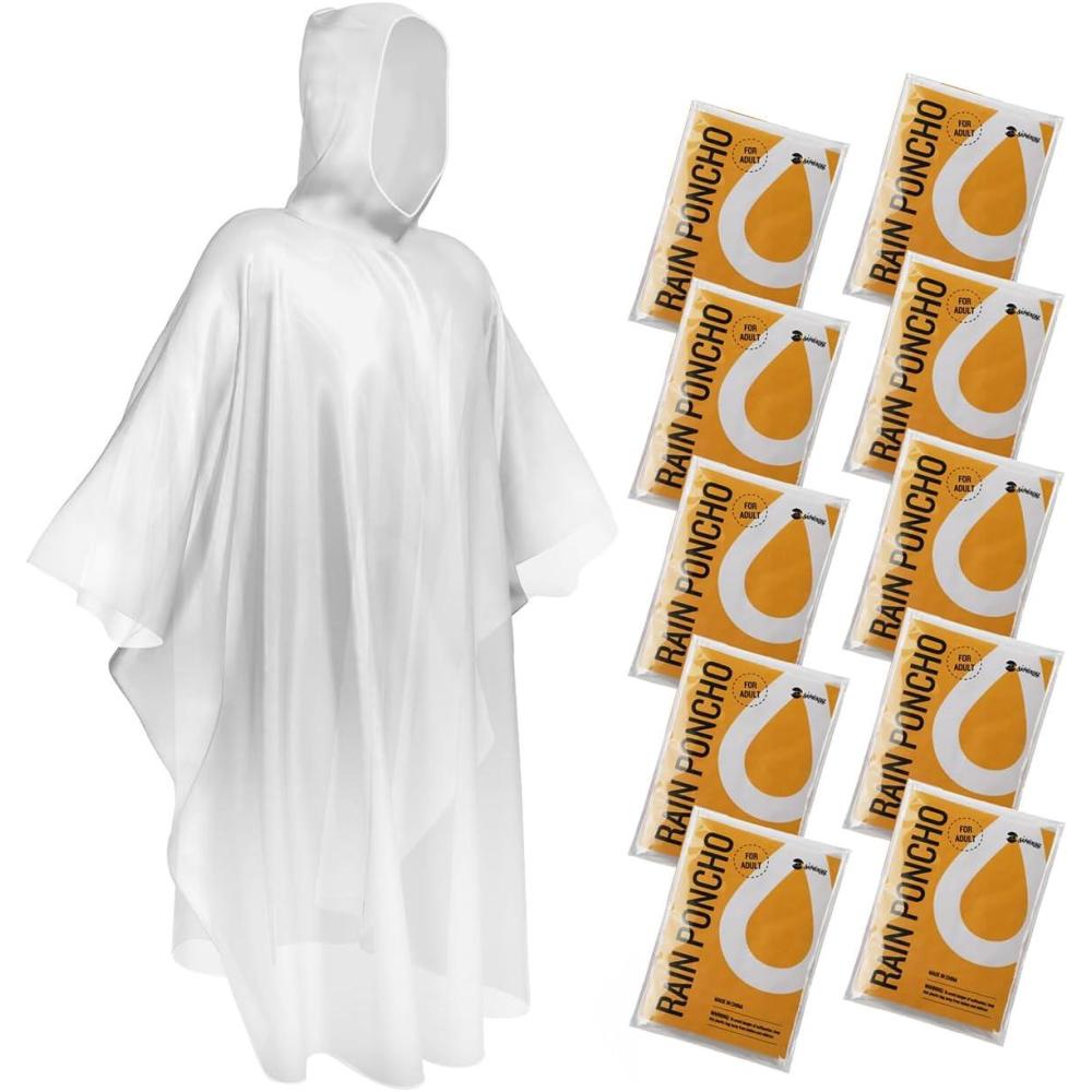 SaphiRose Disposable Rain Ponchos Emergency Clear Poncho(Clear 10 Packs ...
