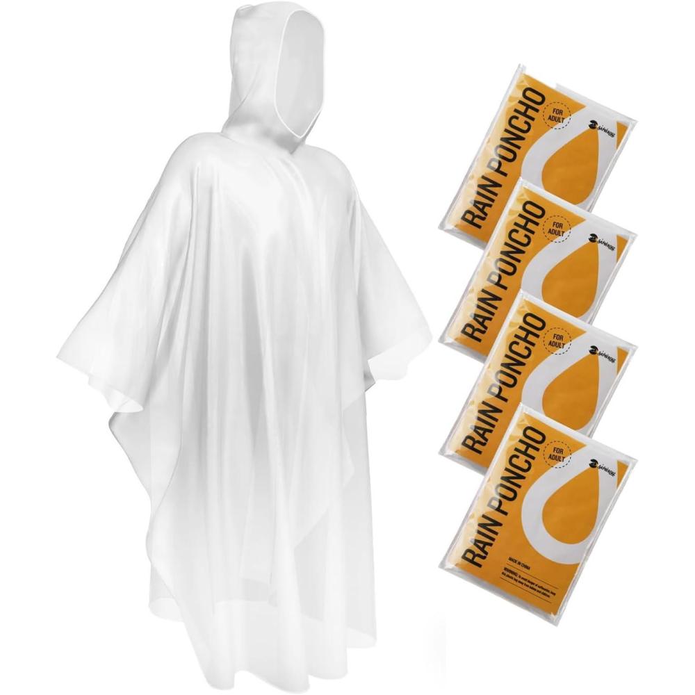 SaphiRose Disposable Rain Ponchos Emergency Clear Poncho(Clear 4 Packs ...