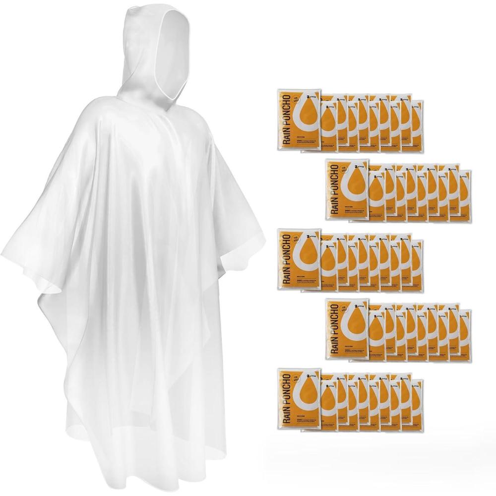 SaphiRose Disposable Rain Ponchos Emergency Clear Poncho(Clear 50 Packs ...