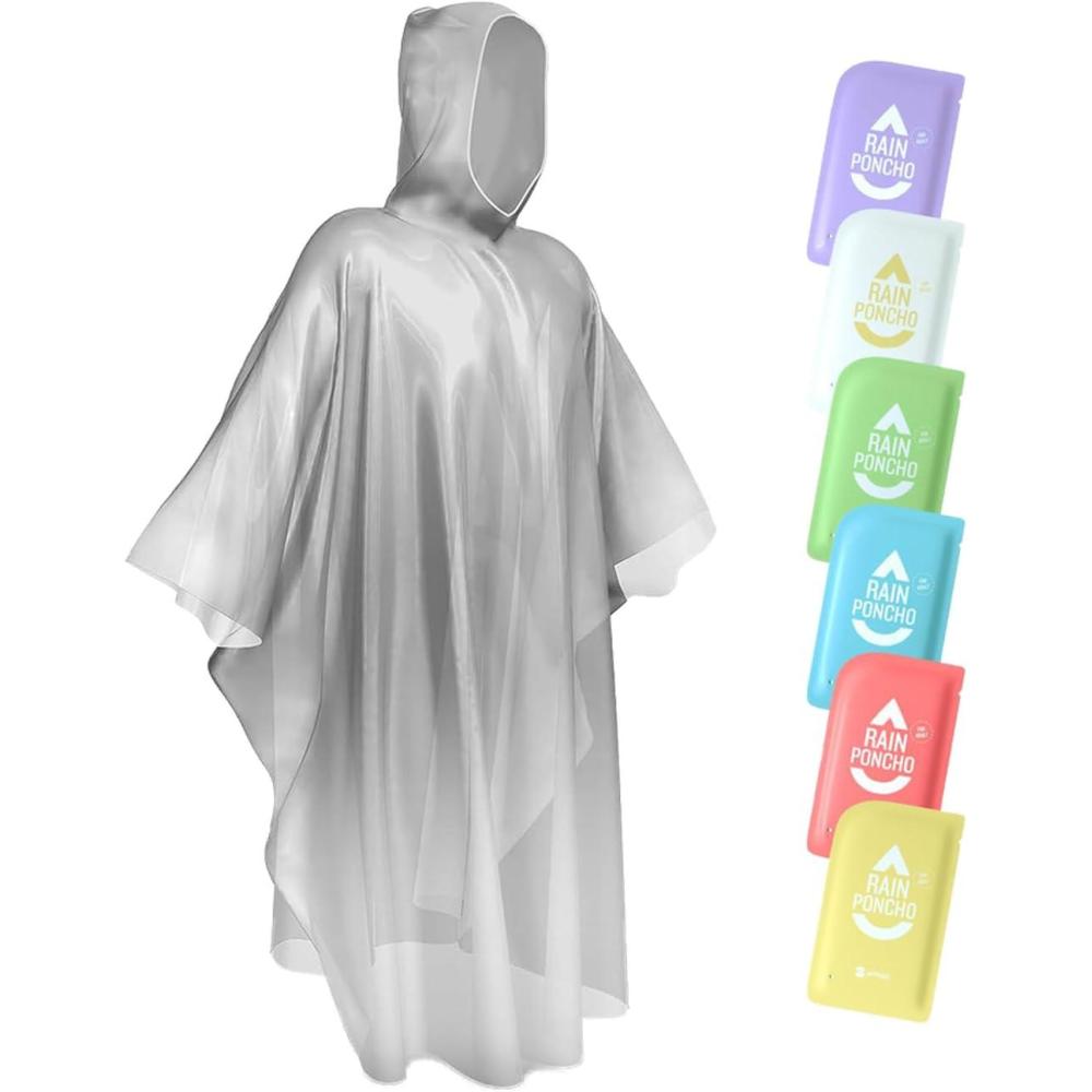 SaphiRose Disposable Rain Ponchos Emergency Clear Poncho(Clear 6 Packs ...
