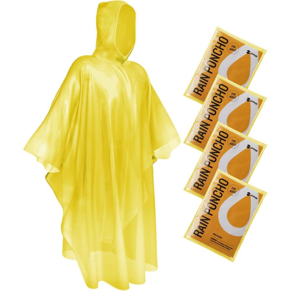 SaphiRose Disposable Rain Ponchos Emergency Clear Poncho(Yellow 4 Packs ...