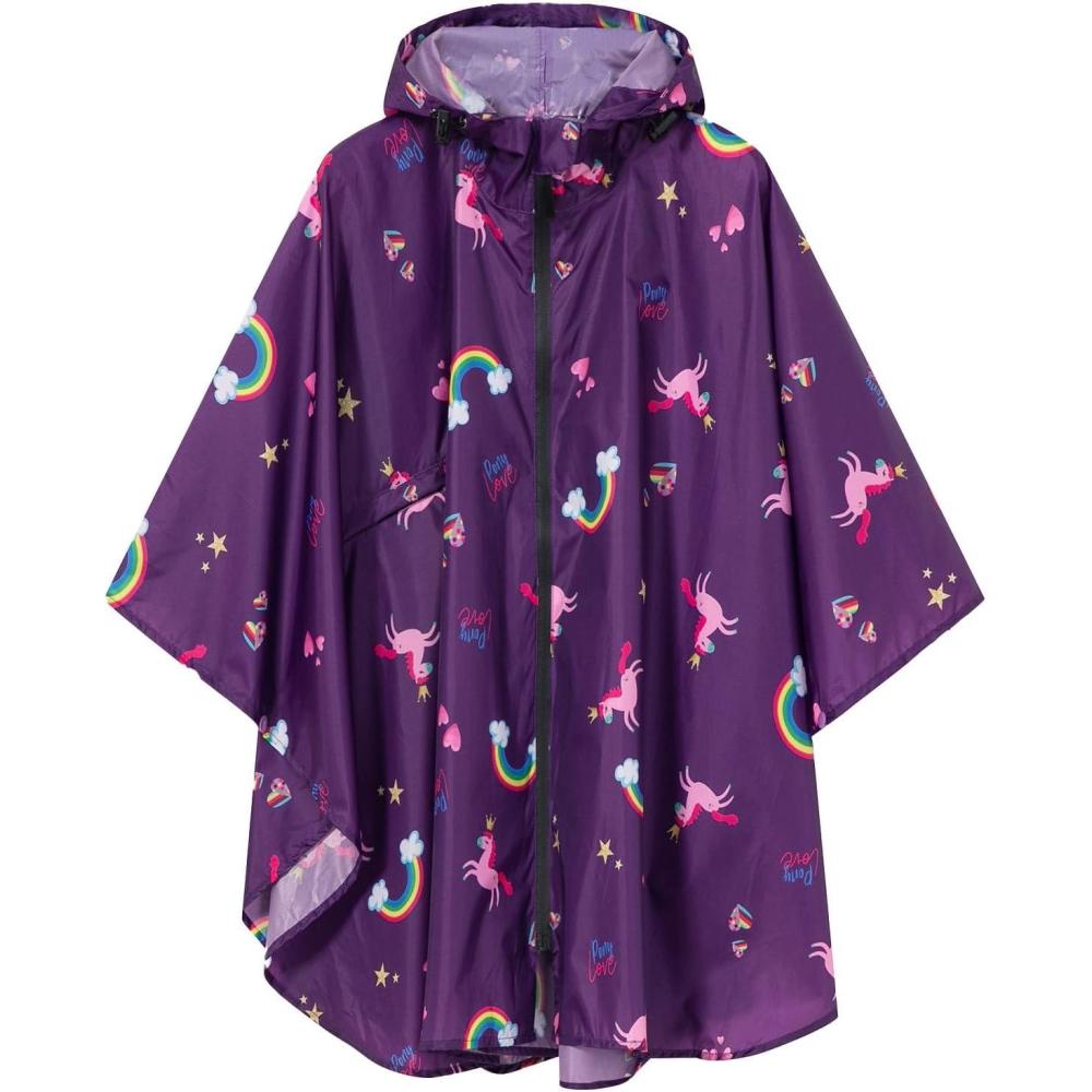 SaphiRose Lightweight Kids Rain Poncho Waterproof Jacket Zipper Up Rain ...