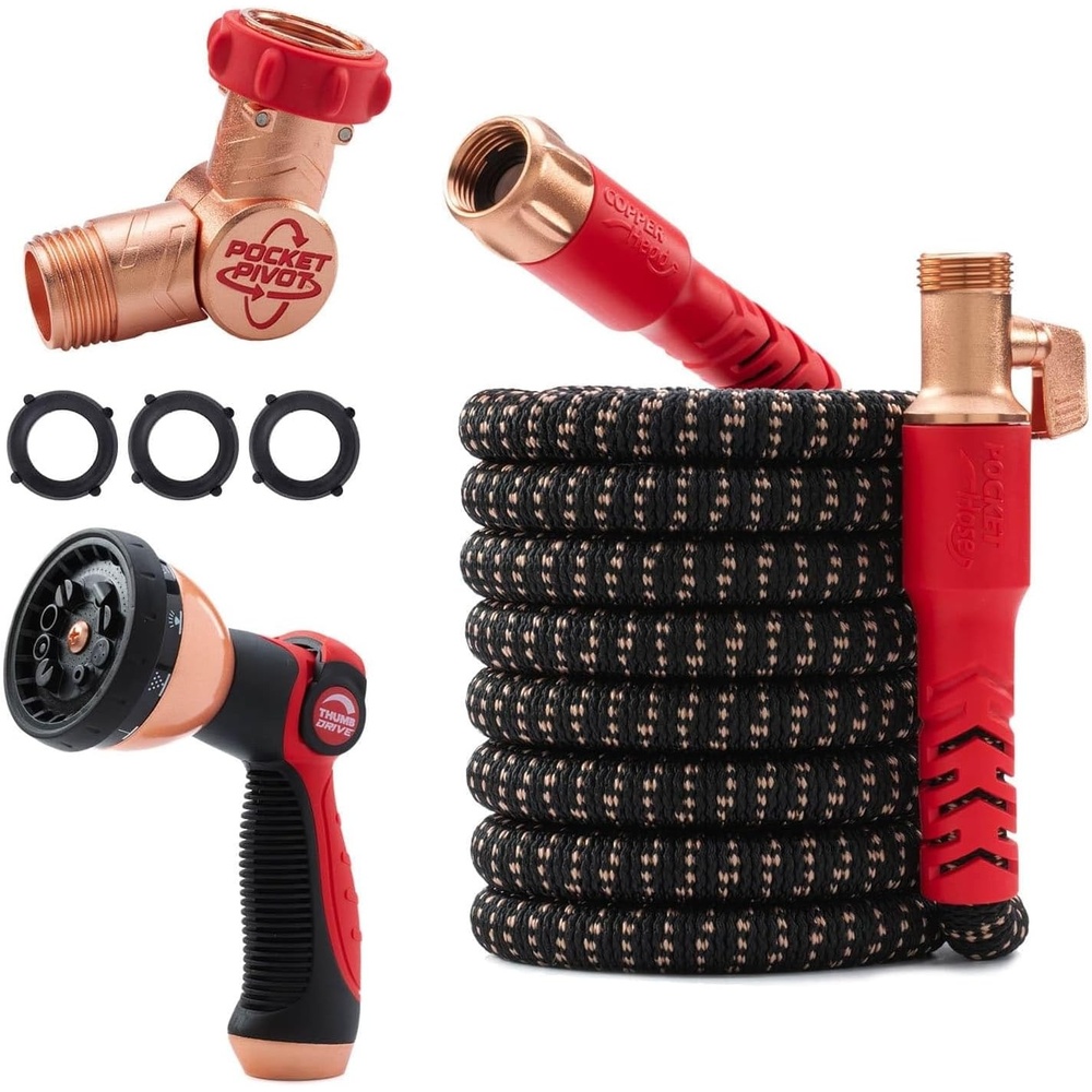 Pocket Hose 50 FT Copper Head w/Pocket Pivot, Expandable Garden Hose w ...