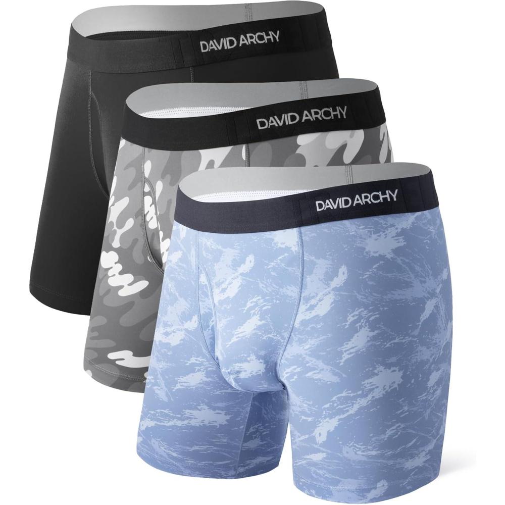DAVID ARCHY Mens Performance Boxer Briefs 3 Pack, 3D Support Pouch & No ...