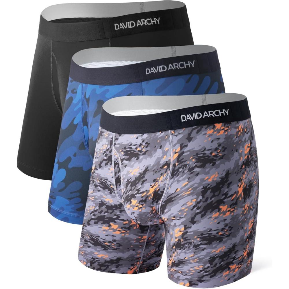 DAVID ARCHY Mens Performance Boxer Briefs 3 Pack, 3D Support Pouch & No ...